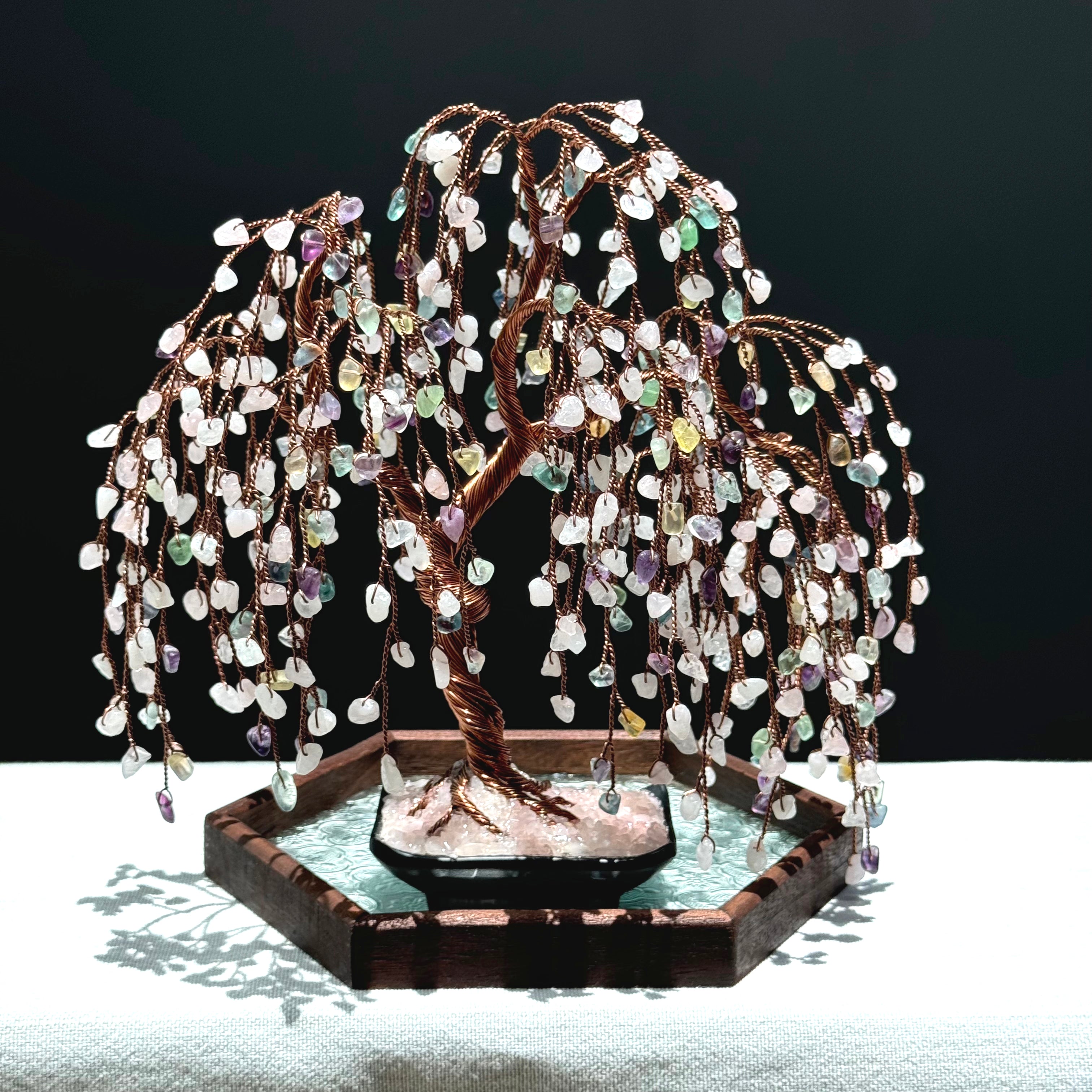 Rose Quartz-Fluorite Crystal Willow tree – thecrystaltrees.com