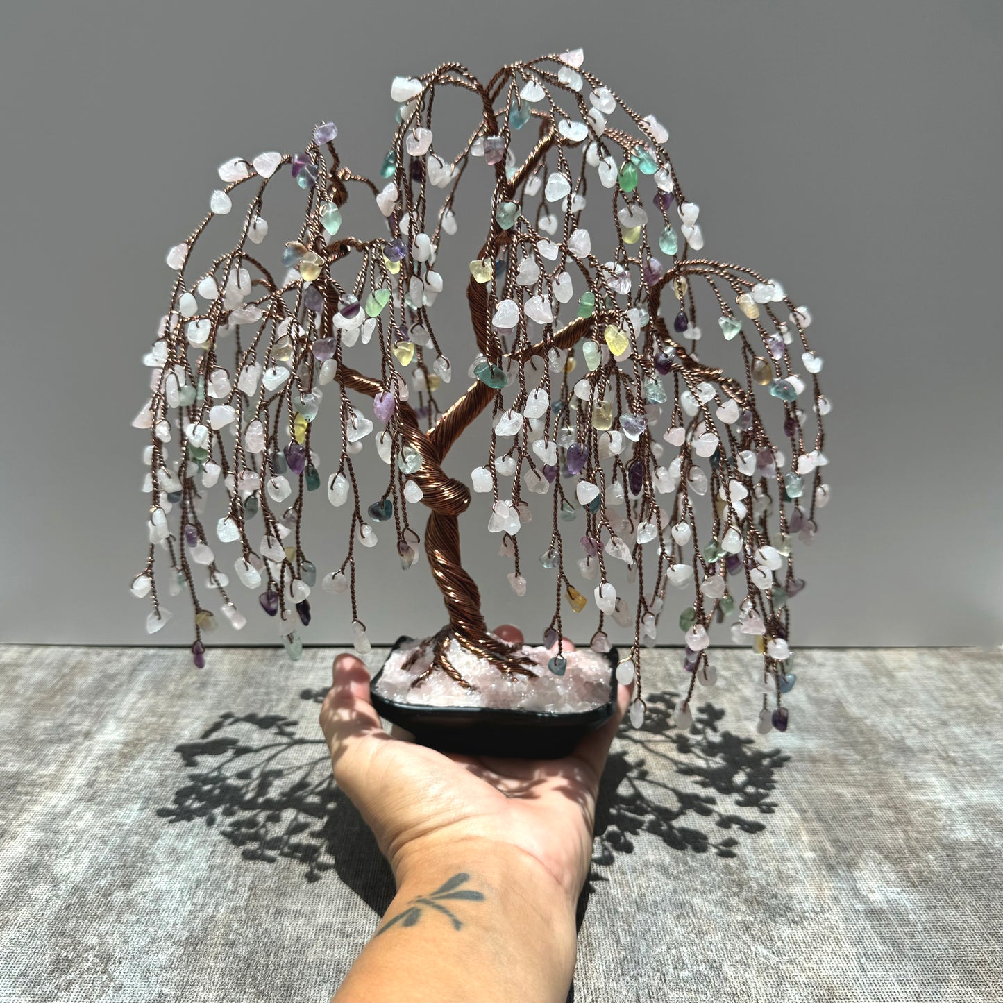 Rose Quartz-Fluorite Crystal Willow tree – thecrystaltrees.com