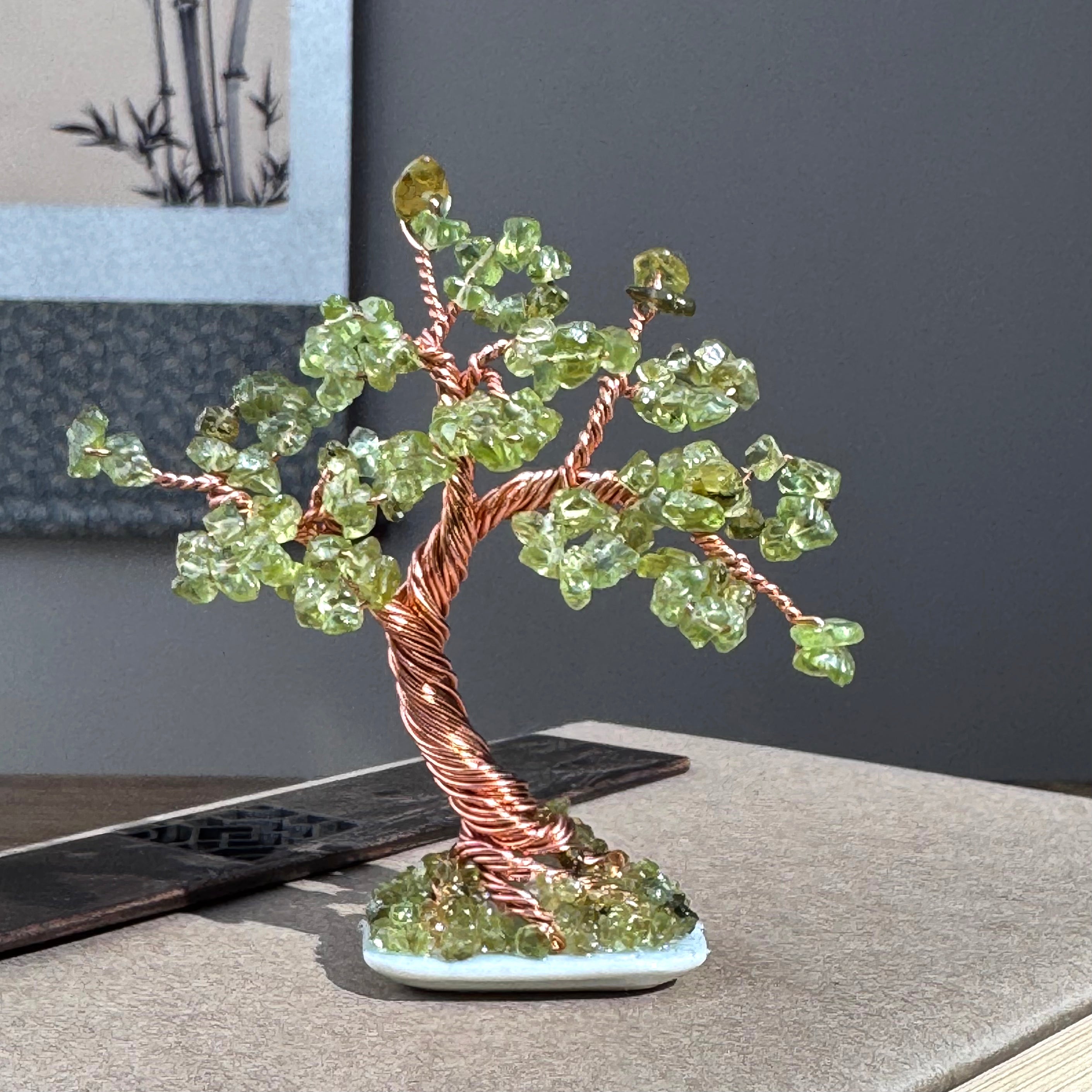 Mini Peridot Bonsai Gemstone Tree – thecrystaltrees.com